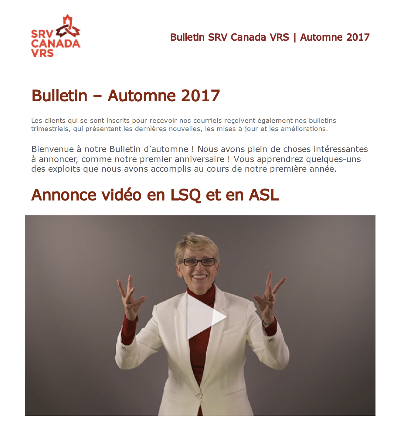 Bulletin – Automne 2017 - SRV Canada VRS