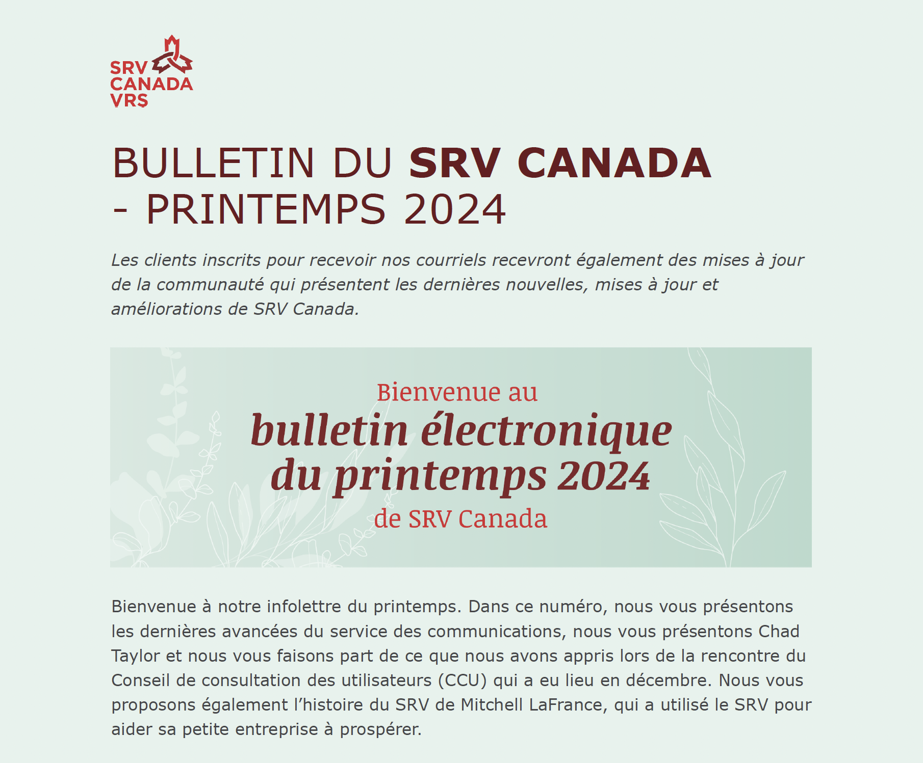 Bulletin – Printemps 2024 - SRV Canada VRS